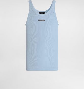 Dolce & Gabbana Cotton Tank Top With Print - Mann T-shirts Und Polos Hellblau 44
