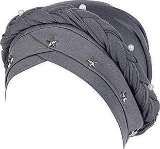Generic Turban africain pour femme musulmane tressé, bonnet chimio, bonnet pré-noué, bonnet de nuit, foulard, gris, taille unique