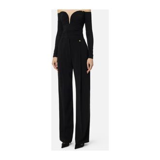 Elisabetta Franchi Femme, Pantalons, Noir, Taille: 40 FR Pantalon L&eacute;ger en Cr&ecirc;pe avec Breloque Logo