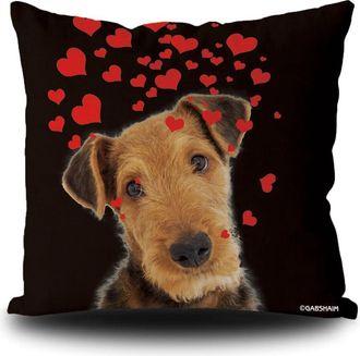 Generic Couchkissen Bezug Hundeliebe F&uuml;r Dich Welpe Airedale Terrier K&uuml;sse Liebesherzen B&uuml;gelfrei Kissenbez&uuml;ge Weich Kopfkissenbezug F&uuml;r B&uuml;ro Sofakissen Kord 