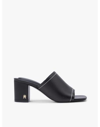Tommy Hilfiger Mules en cuir &agrave; talon carr&eacute; et monogramme TH - Noir