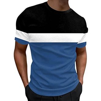 Generic Chemise ray&eacute;e en maille pour homme Printemps et &eacute;t&eacute; Loisirs Sports Respirant Confortable Plage Vent Rayures Couleur T-shirt &agrave; manches courtes, bleu, 3