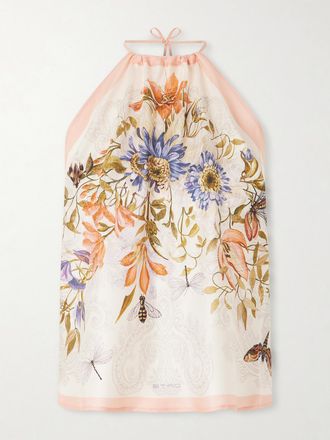 Etro Neckholder-oberteil Aus Seiden-voile Mit Blumenprint - Creme