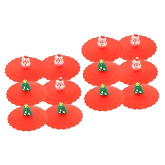 Angoily 12 Stck. Silikon Cup Lids Auslaufsicher Hitzebest&auml;ndig mit Weihnachtlichen Motiven Schneemann und Weihnachtsbaum Leichte Tragbare Tassenabdeckungen f&uuml;