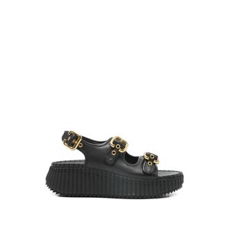 Chlo&eacute; Nama Buckle Flatform Heeled Sandals