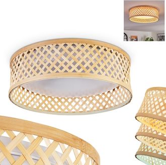 HOFSTEIN LED Deckenleuchte Barroco, Deckenlampe aus Metall/Bambus/Kunststoff in Weiß/Natur, Leuchte im Retro/Vintage/Boho-Design, CCT einstellbar, 16 Watt, Ess