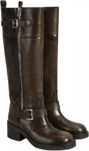 Desa Bottes Hautes pour Femme - Tige en Cuir, Fermeture &eacute;clair, Talon Plat, Respirantes | Brun - 40