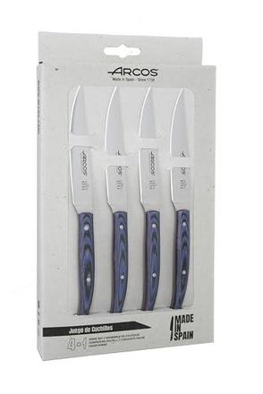 Arcos Tischmesser Set - 4-teiliges Steakmesser-Set mit Nitrum Edelstahlklinge 10 cm - Griff aus Palisanderholz - Blau