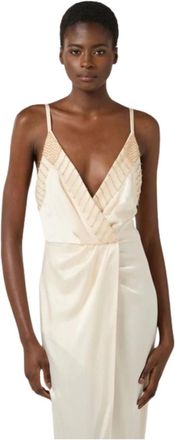 Elisabetta Franchi Femme, Robes, Beige, Taille: 42 FR Robe de Soir&eacute;e en Satin