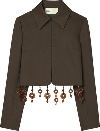 Tory Burch Kreppjacke mit Perlen - Braun