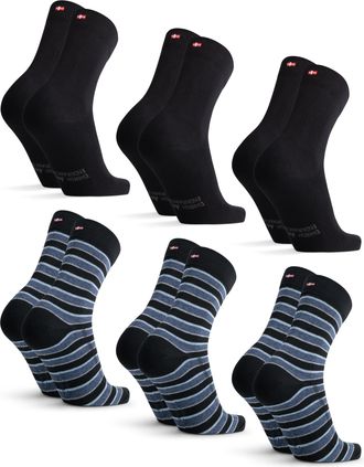 Danish Endurance 6 Paar Socken Bio-Baumwolle, Businesssocken, Socken für Freizeit, Unisex, für Damen & Herren Mehrfarbig (3xSchwarz, 3xSchwarz Gestreift) 43-47