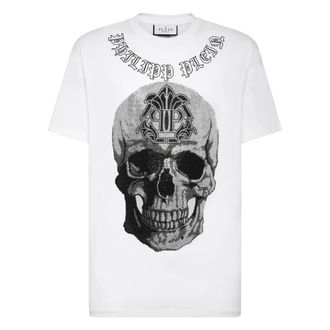 Philipp Plein Homme, Tops, Blanc, Taille: 4XL T-shirt Col Rond SS Gothic Banner