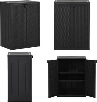 vidaXL Gartenschrank Schwarz 65x45x88 cm pp Rattan-Optik - Lagerschrank - Garderobenschrank - Aufbewahrungsbox - Außenmöbel - Rattan Optik - Home & Living