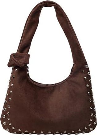 Generic Garhomtur Sac fourre-tout r&eacute;tro en daim synth&eacute;tique avec rivets pour femme, grande capacit&eacute;, sac &agrave; main souple, avec poign&eacute;e sur le dessus, streetwear