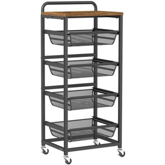 Vasagle Chariot de Rangement &agrave; 5 Niveaux, avec Paniers Extractibles, &Eacute;tag&egrave;re de Cuisine avec roulettes, avec Poign&eacute;e, 31,7 x 40 x 95 cm, Marron Rustique et