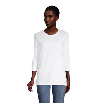 Lands End Supima-Shirt mit 3/4-&Auml;rmeln, Damen, Gr&ouml;&szlig;e:32-34 regular, Wei&szlig;, Baumwolle, by Lands End