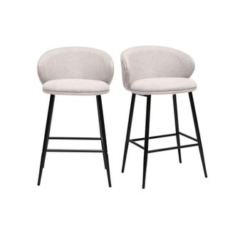 Miliboo Miliboo - Tabourets de bar design en tissu effet velours texturé beige et métal noir (lot de 2) rosalie