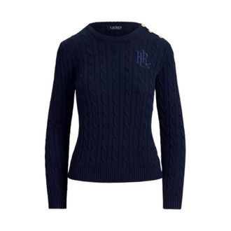 Ralph Lauren Pull en maille torsad&eacute;e avec boutons d&eacute;coratifs - Femme - Pulls - Bleu - Taille: 42 FR