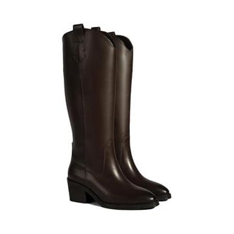 Desa Bottes d&eacute;quitation pour Femme - Tige en Textile, Talon Bloc, Bout Pointu, Respirantes | Brun - 36