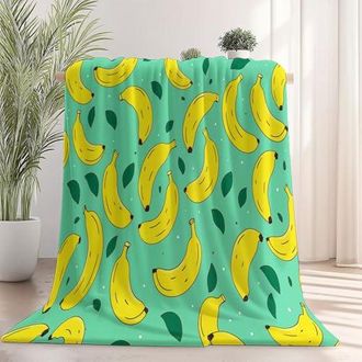 Generic Plaid Couverture Polaire Flanelle Impression compl&egrave;te de la Banane de Dessin anim&eacute; Premium Lit l&eacute;ger Confortable Chaud Jaune Cyan Moelleuse Couvre-lit