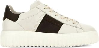 Hogan Homme, Chaussures, Beige, Taille: 41 EU H-Stripes Leather Platform Baskets
