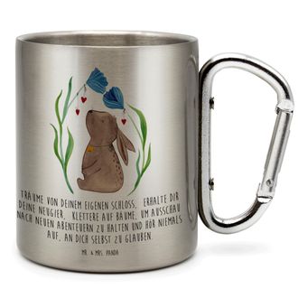 Mr. & Mrs. Panda Tasse Hase Blume - Geschenk, Tr&auml;ume, Geburtstag, Becher, Kaffeetasse, Thermobecher, Aus Edelstahl, Ostern, Geburt, Kaninchen, Hoffnung, Kaffeebecher