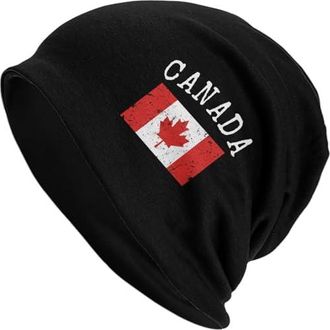 Generic Revers Bonnet Drapeau Vintage du Canada Confortable Knit Beanie Souple Casquette Docker pour Femme Ski