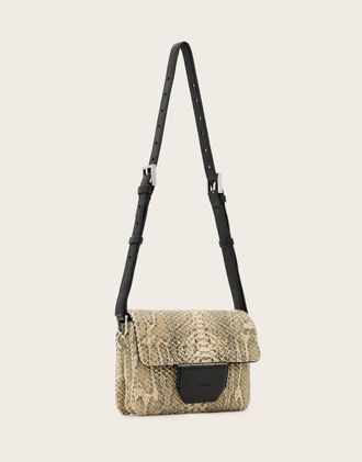 AllSaints Jupiter - Sac bandouli&egrave;re &agrave; imprim&eacute; serpent - Blanc d&eacute;sert