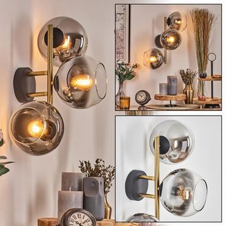 HOFSTEIN Wandleuchte Koyoto, Wandlampe aus Metall/Glas in Schwarz/Gold/Chrom/Rauch/Klar, Leuchte im Retro/Vintage-Design (Schirme Ø 15 cm), E14, Wohnzimmer, Sc