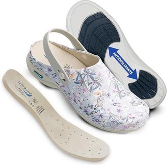 Nursing Care WashGo Berlin - Sabots sanitaires pour Femmes et Hommes | Sabots en Cuir lavables | Antid&eacute;rapants (Printemps avec Brides, Syst&egrave;me Taille Chaussures EU