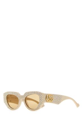 Gucci Crystal-Embellished Acetate Sunglasses - Beige