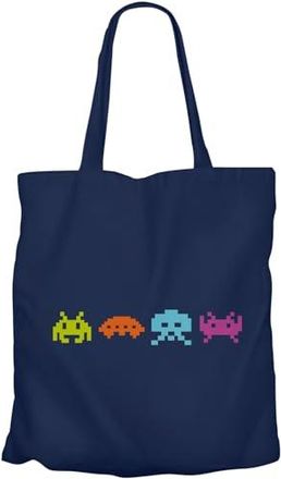 Fabulous Tote Bag Sac Shopping en Toile Bleu - Pixel Invaders Couleur Jeux Video Game Retro Gaming 80s 8 Bits - 10 L