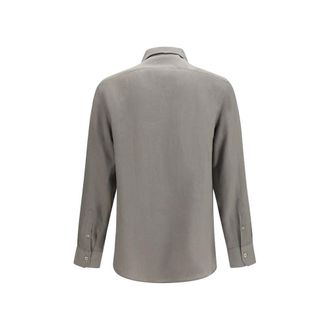Brunello Cucinelli Mens Bicolor Linen Dress Shirt