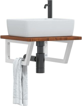 vidaXL Vidaxl - tagère de vasque murale acier et bois de chêne massif