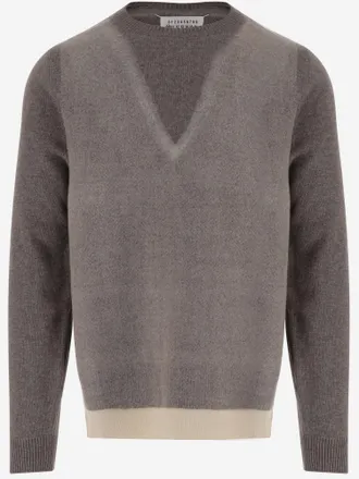 Maison Margiela Virgin Wool Colour-block Sweater - Gray