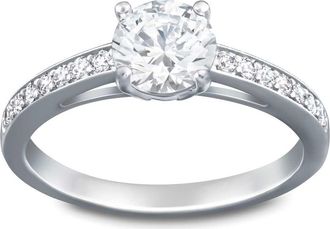 Swarovski Attract Round Ring, Rhodinierter Damenring mit Funkelnden Swarovski Kristallen