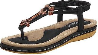 Generic Sandales plates r&eacute;tro pour femme - Sandales plates boh&egrave;me &agrave; enfiler - Sangle de cheville r&eacute;glable - Chaussures tendance en cuir respirant et antid&eacute;rap