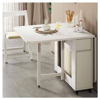 Generic Klappbarer Tisch Und Stühle, Esstisch Und Stühle Aus Massivholz Mit 4 Stühlen, Klapptisch for Küche, Esszimmer Und Wohnzimmer(White)