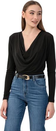 Kocca Femme, Blouses et Chemises, Noir, Taille: 44 FR Top chic &agrave; col tombant &agrave; volants
