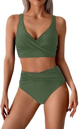 Generic Maillot de Bain Femme 2 Pieces Push Up Tankini Set Taille Haute Shorty Col en V Maillot de Bain &agrave; Volants Sexy Bikini Sets Ensembles Deux Pi&egrave;ces Beach
