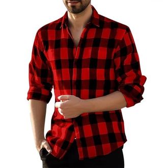 Generic Chemise &agrave; manches longues pour homme - Coupe ajust&eacute;e - Chemise &agrave; carreaux avec boutonni&egrave;re - Chemise d&eacute;t&eacute; l&eacute;g&egrave;re et respirante - Chemise de travail &agrave; 