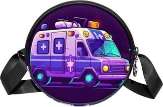 Generic Ambulance Petit sac &agrave; bandouli&egrave;re circulaire pour femme avec fermeture &eacute;clair et bretelles r&eacute;glables Style d&eacute;contract&eacute;