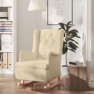 vidaXL Schaukelsessel mit Kautschukholz-Beinen Creme Stoff Vidaxl