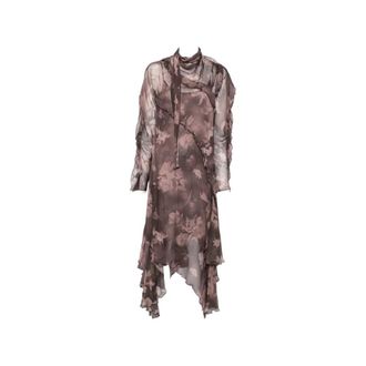 Diesel Midikleid mit Blumenmuster und R&uuml;schen - - Dresses - Damen - Lila - 2XS