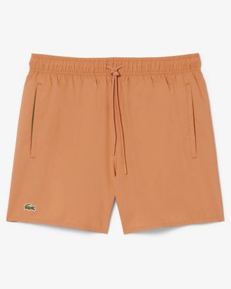 Lacoste Unifarbene Badeshorts mit Krokodil-Aufn&auml;her in