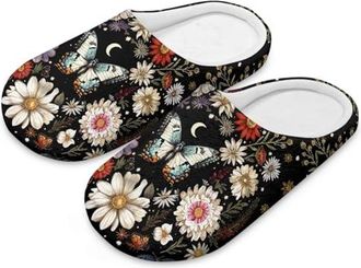 Coloranimal Pantoufles de spa &agrave; bout ferm&eacute; pour femme, chaussures dint&eacute;rieur en coton et lin, pantoufles dint&eacute;rieur en coton, Vintage Daisy Butterfly, 35.5/36.5 E