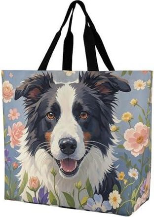 Generic Fleurs De Border Collie Sac Cabas Grand Sacs De Courses L&eacute;ger Sac A Main Femmes Pour Travail Gym Voyage