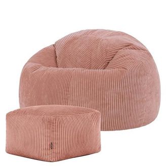 Icon Brand Kingston Sitzsack mit Hocker Cord, Rosa, Sitzsack Erwachsene mit Füllung, Bean Bag, Cord Sessel, Lounge Sessel, Lounge Stuhl, Schlafzimmer, Wohnzimmer