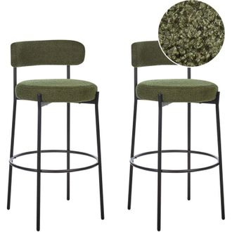 Beliani Beliani - Lot de 2 Tabourets de Bar Pieds en Acier Dossier Sans Accoudoirs en Tissu Bouclé Vert Foncé Allison