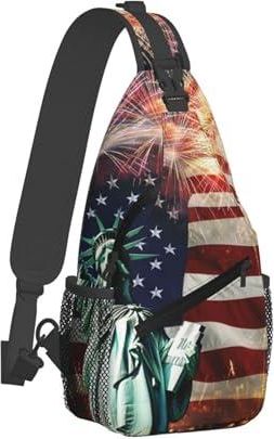 Generic Multifonction Sacoche Homme Bandouliere Feu dartifice de la Statue de la Libert&eacute;, drapeau am&eacute;ricain, patriotique Sacs &agrave; Bandouli&egrave;re Casual Sac &agrave; Dos D